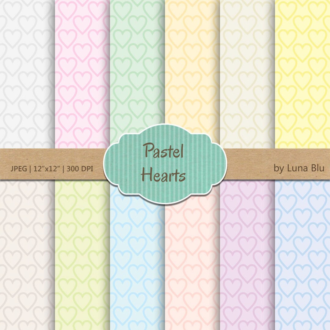 Heart Digital Paper Pack: "pastel Hearts" Pastel Digital Paper, Heart ...