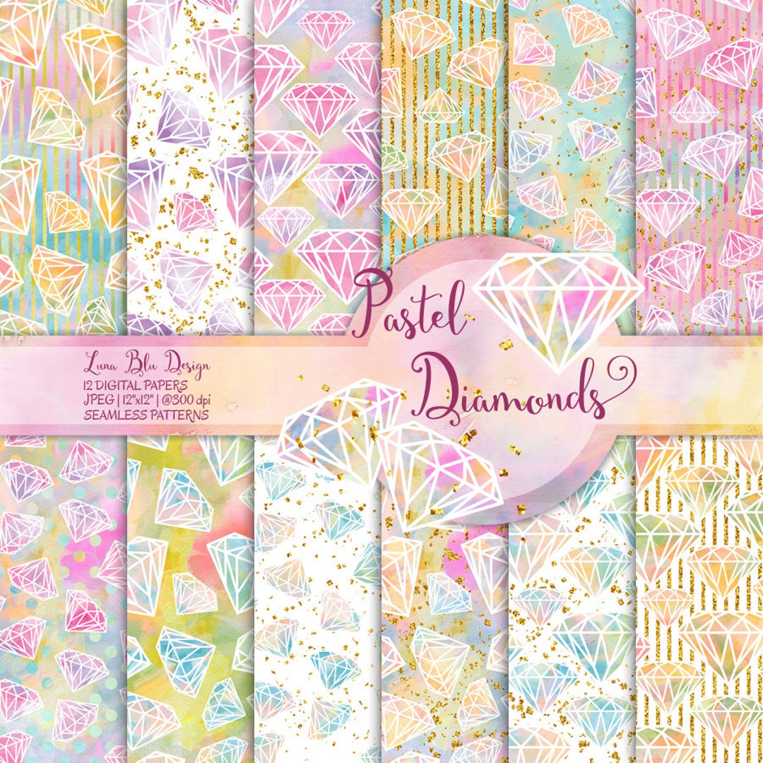 Diamonds Digital Paper "pastel Diamond Patterns" Seamless Digital Paper ...