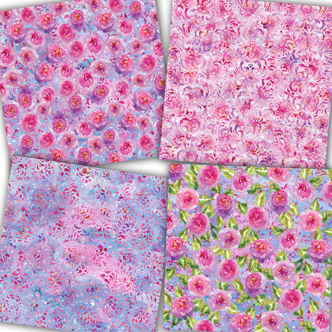 Floral Digital Paper: watercolor Floral Pink and | Etsy