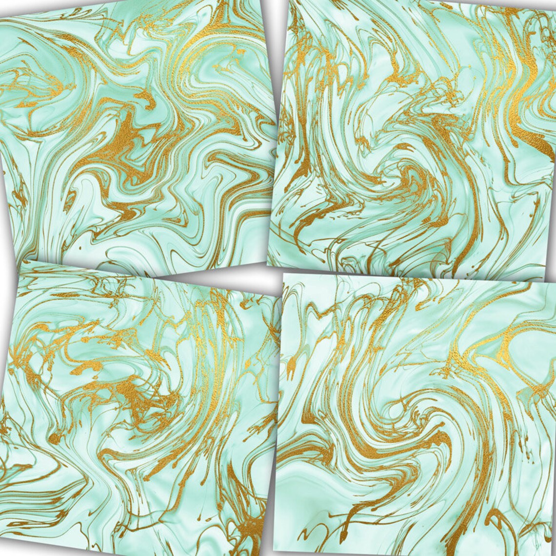 Marble Digital Paper: Mint Marble Mint and Gold - Etsy