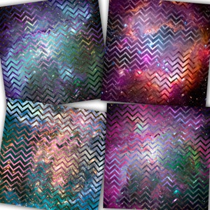 Chevron Digital Paper Pack: "galaxy Chevron" Scrapbook Paper, Colorful ...