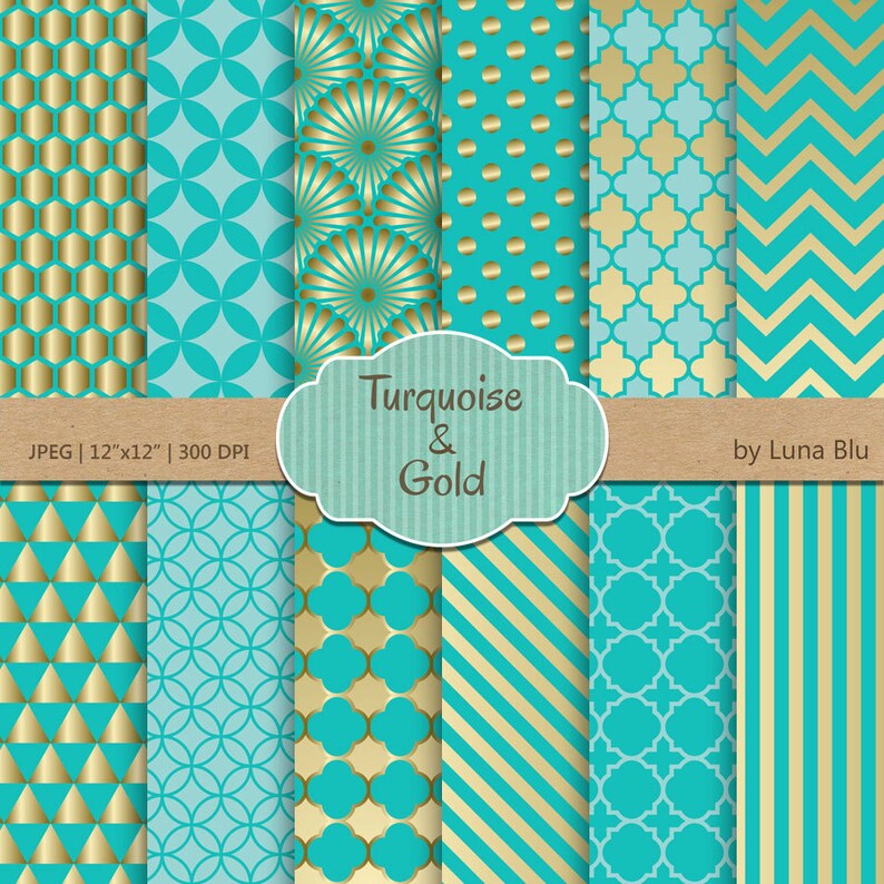 Turquoise and Gold Scrapbook Paper: turquoise and Gold - Etsy