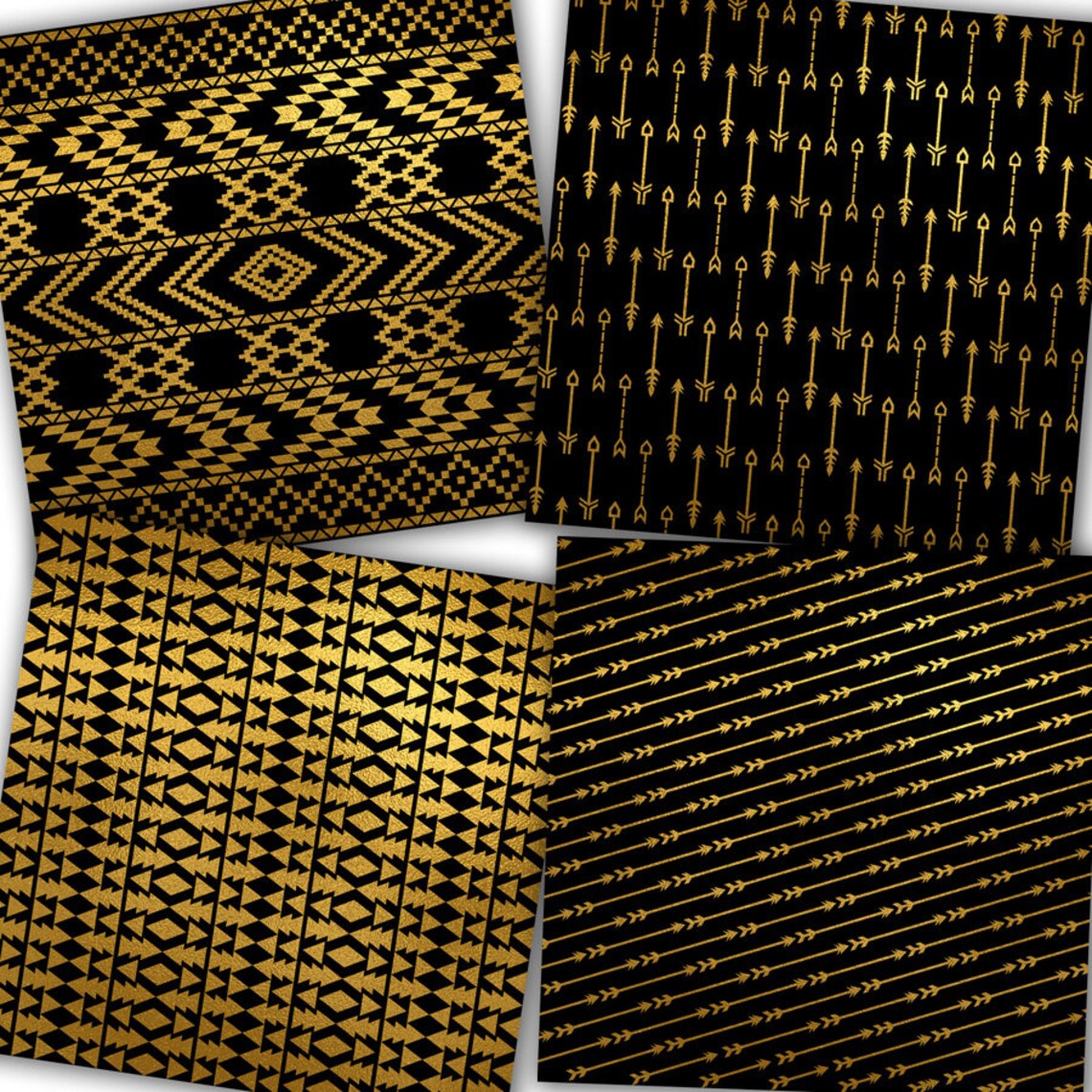 Black and Gold Tribal Digital Paper: Aztec Geometric Designs (JPG ...