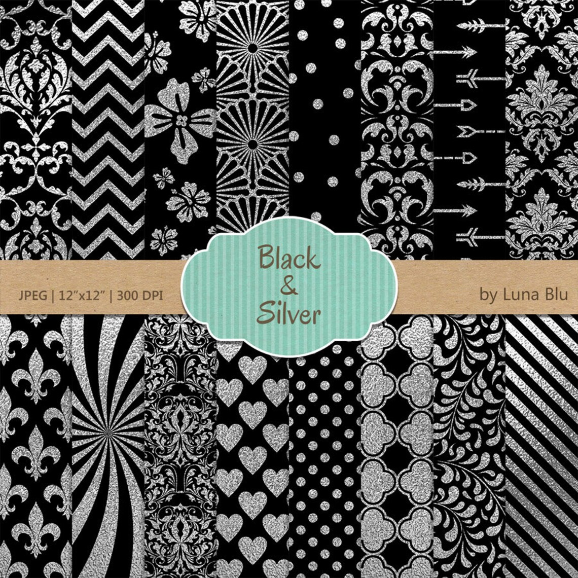 Black and Silver Digital Paper: silver Foil - Etsy