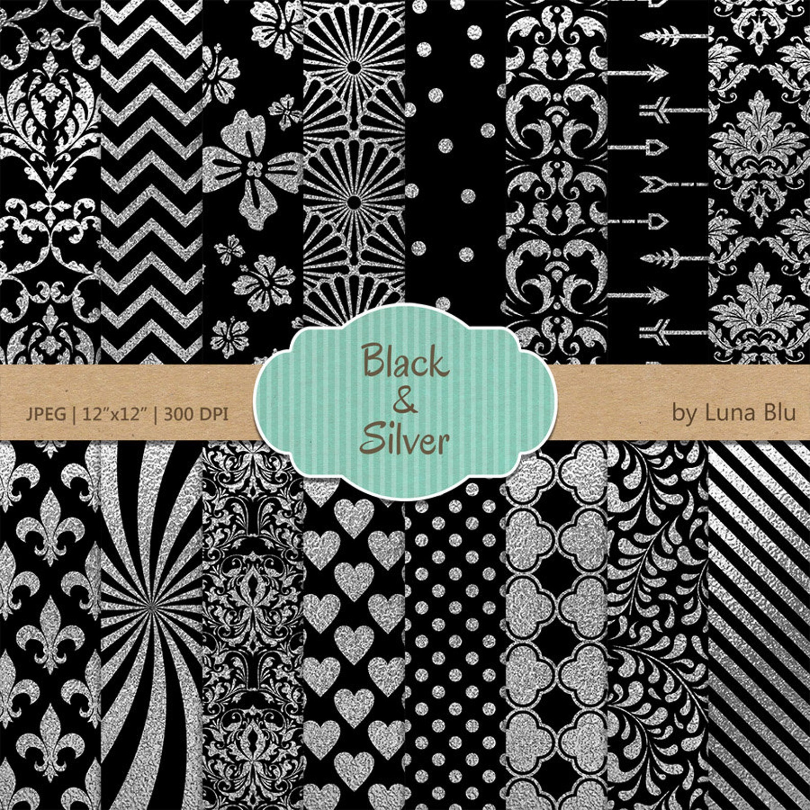 Black and Silver Digital Paper: silver Foil - Etsy