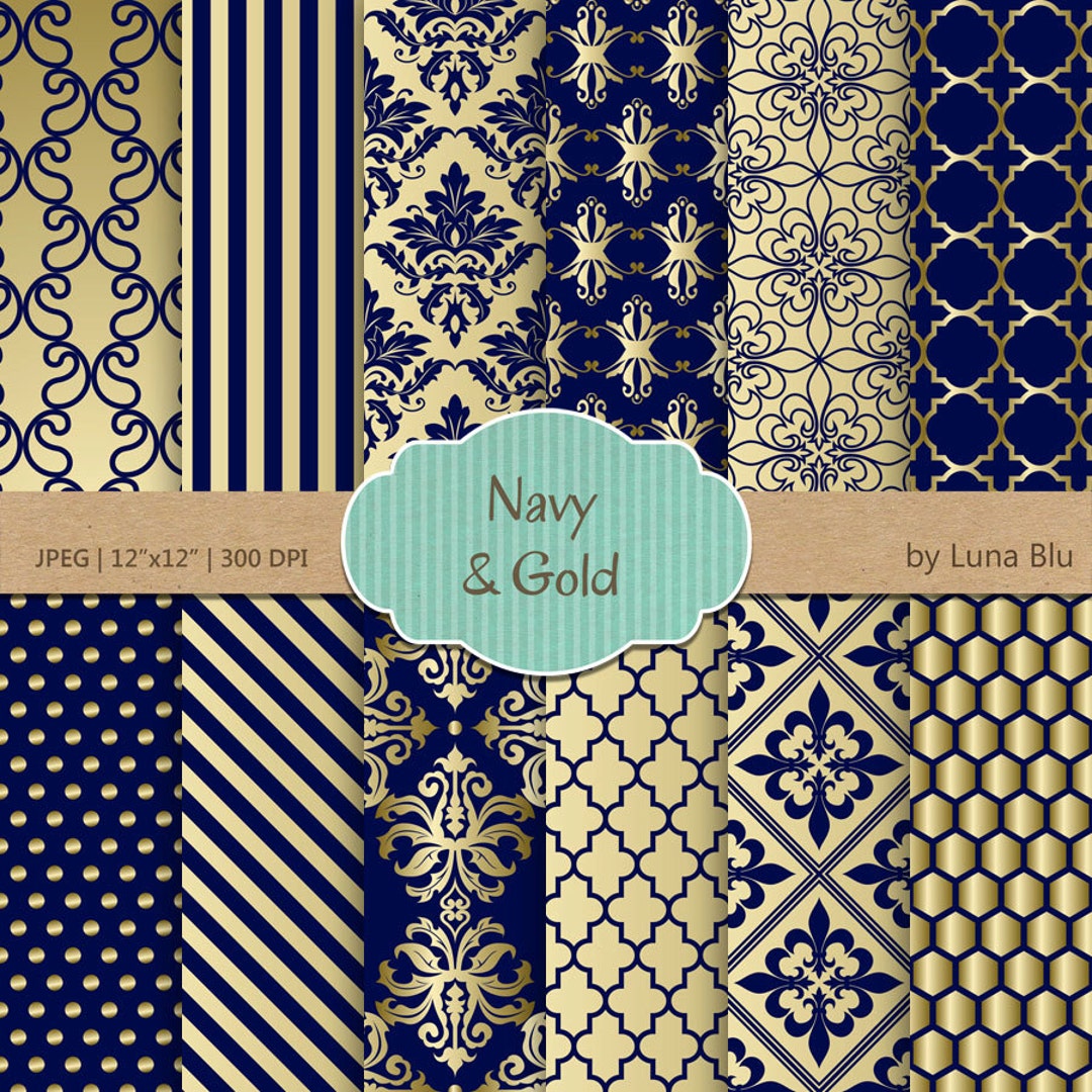 Navy and Gold Digital Paper: navy and Gold Scrapbook Paper, for ...