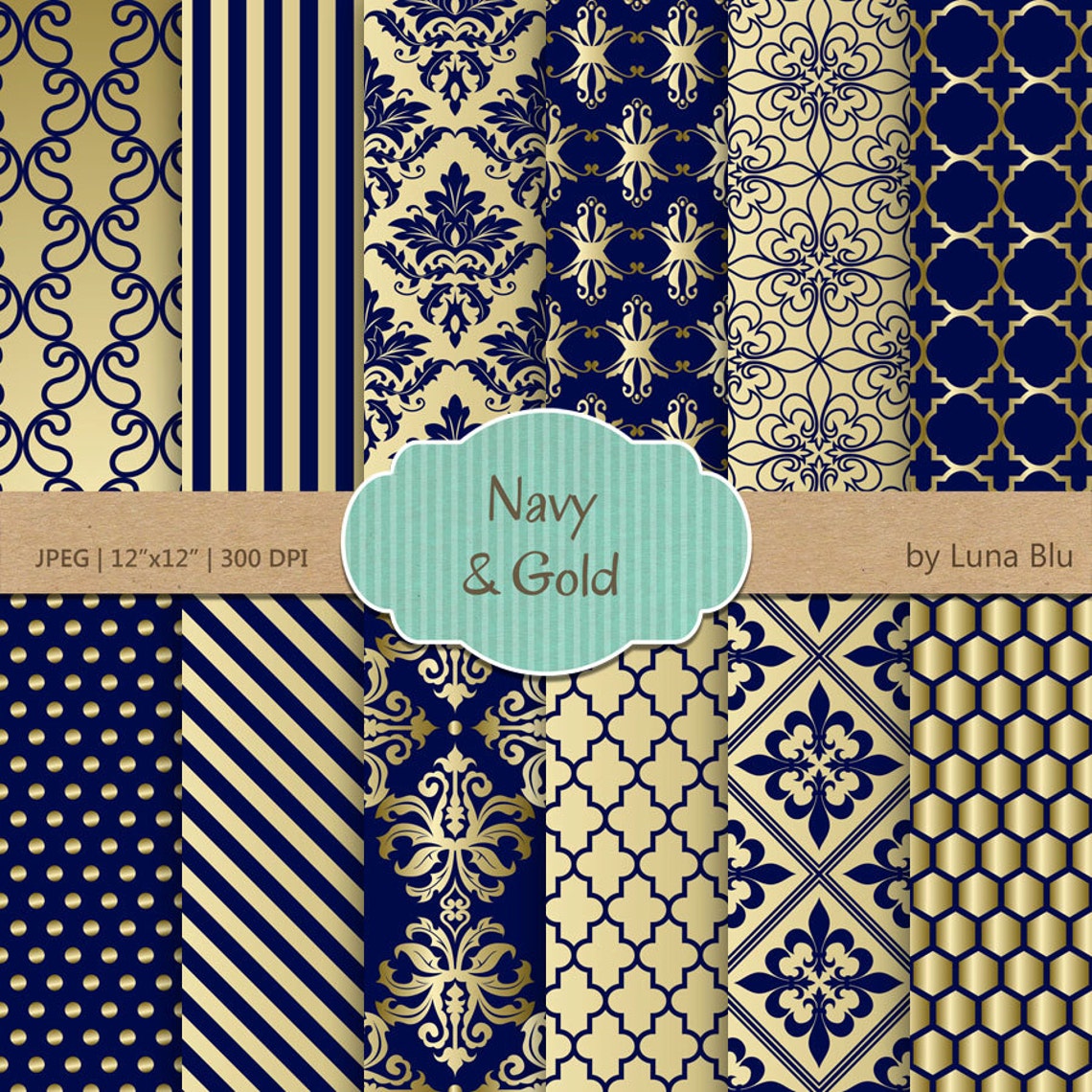 Navy and Gold Digital Paper: Navy and Gold | Etsy