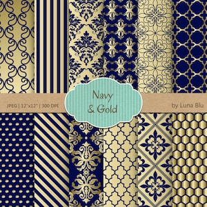 Navy and Gold Digital Paper: "navy and Gold " Scrapbook Paper, for ...