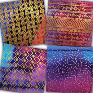Tribal Digital Paper "watercolor Tribal" Gold Tribal Digital Paper ...