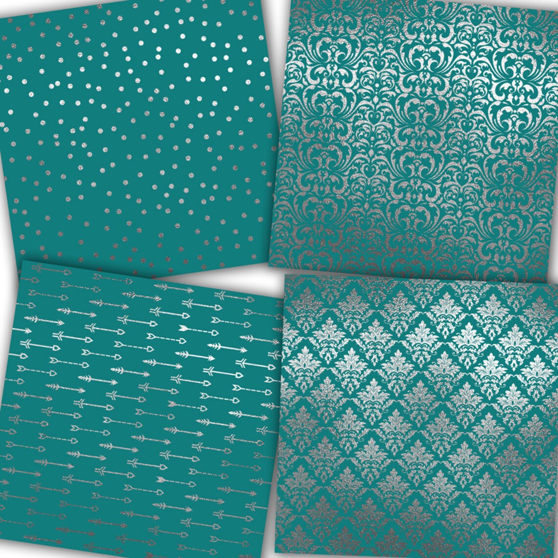 Teal and Silver Digital Paper: silver Foil - Etsy