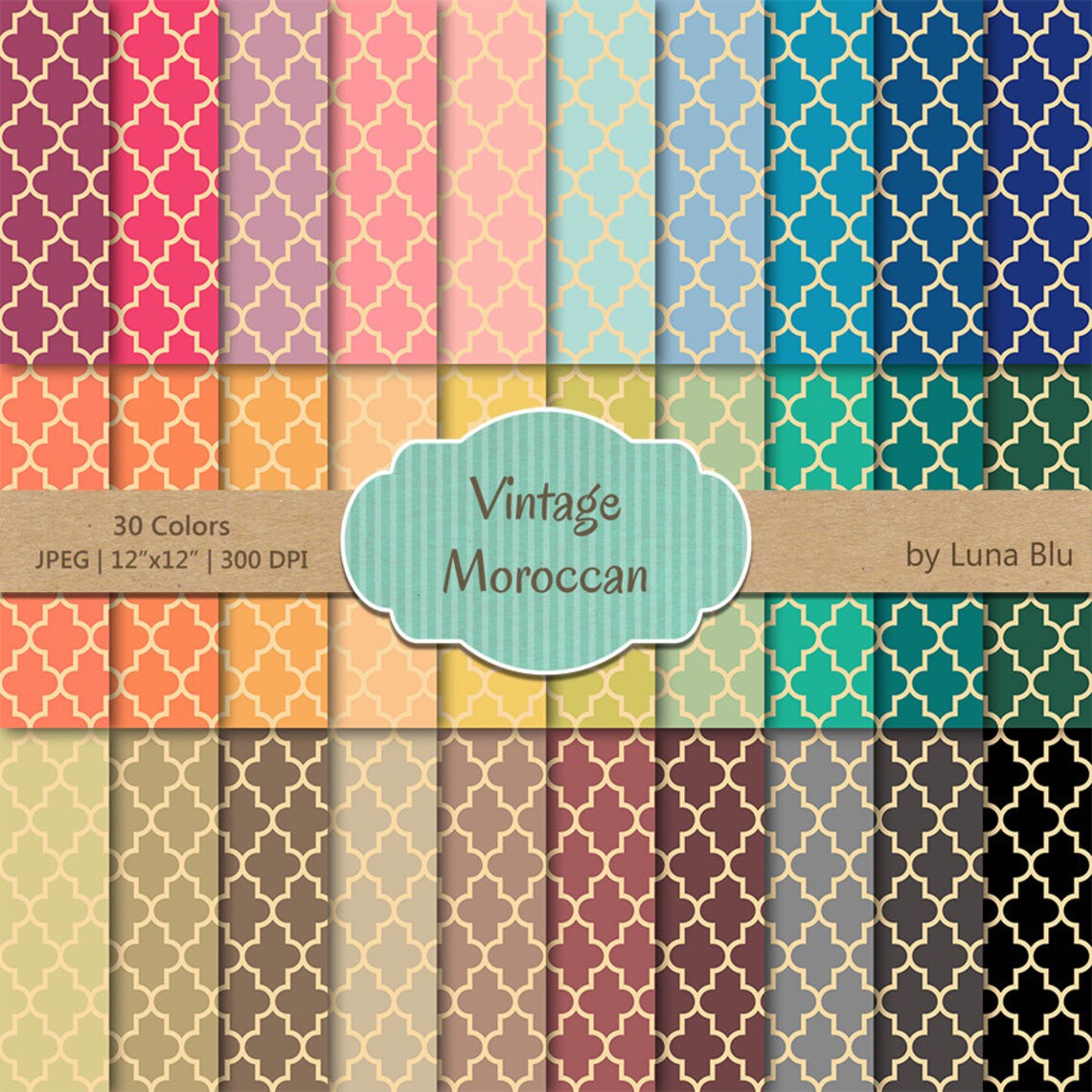 Vintage Moroccan Digital Paper: Quatrefoil Pattern Set (30, 12x12, JPG ...