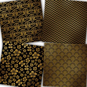 Black and Gold Digital Paper: "black and Gold Foil Patterns" Gold ...