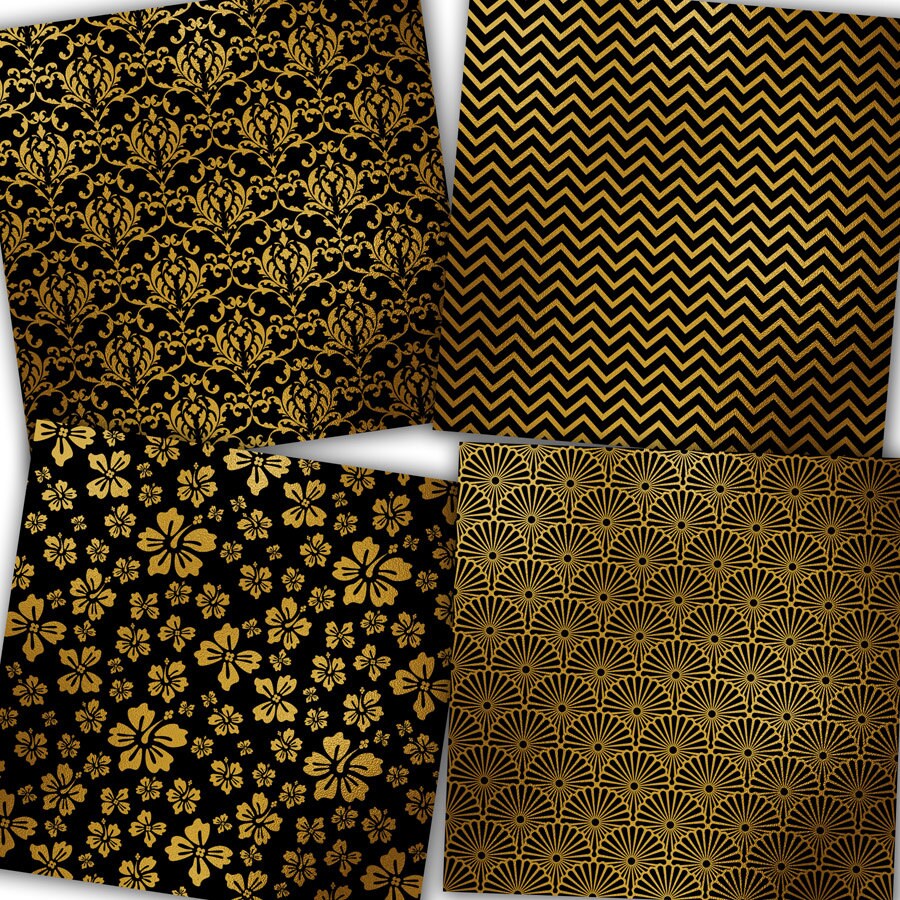 Black and Gold Digital Paper: black and Gold Foil - Etsy