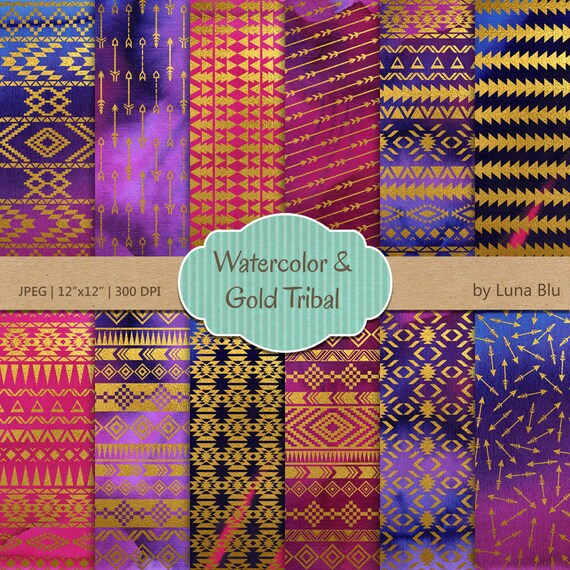 Tribal Digital Paper watercolor Tribal Gold Tribal - Etsy