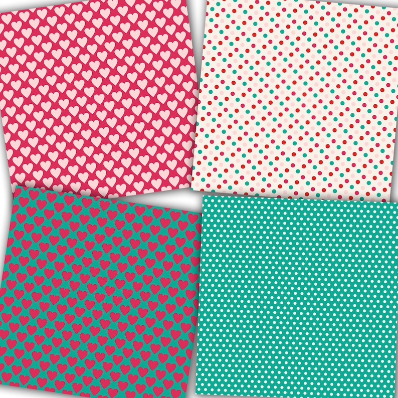 Heart Digital Paper Pack: Hearts and Dots | Etsy