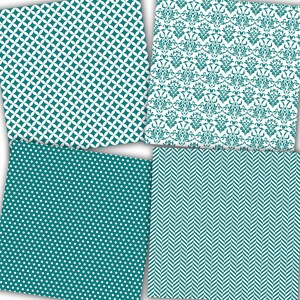 Teal Digital Paper: "teal Patterns" Blue Gray, Blue Green, Indigo ...