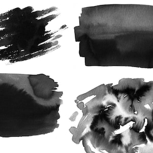Black Watercolor Splash Clipart, Watercolor Brush Strokes, Black ...