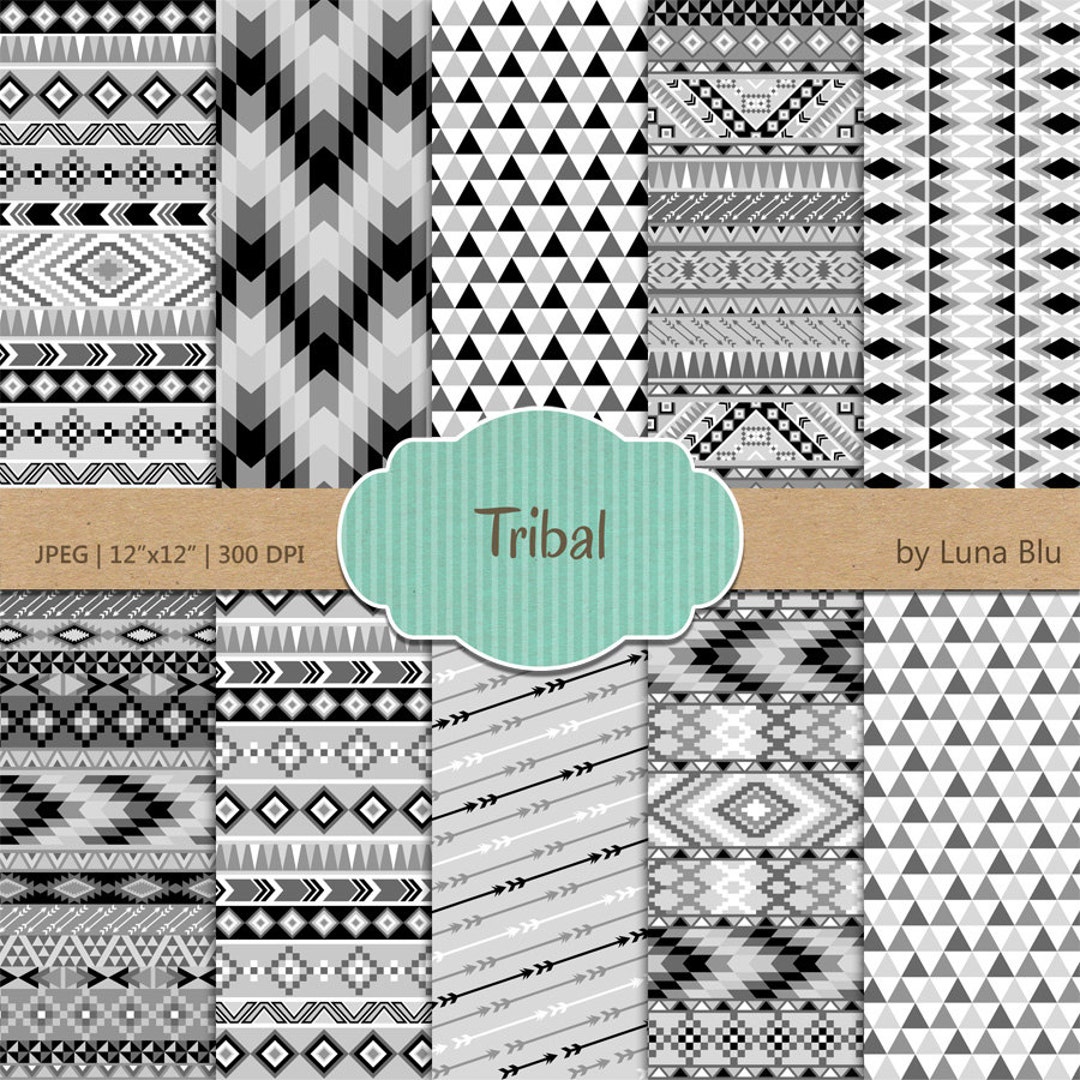 Tribal Digital Paper: "tribal Patterns" Black and White Digital Paper ...