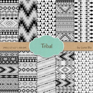 Tribal Digital Paper: "tribal Patterns" Black and White Digital Paper ...