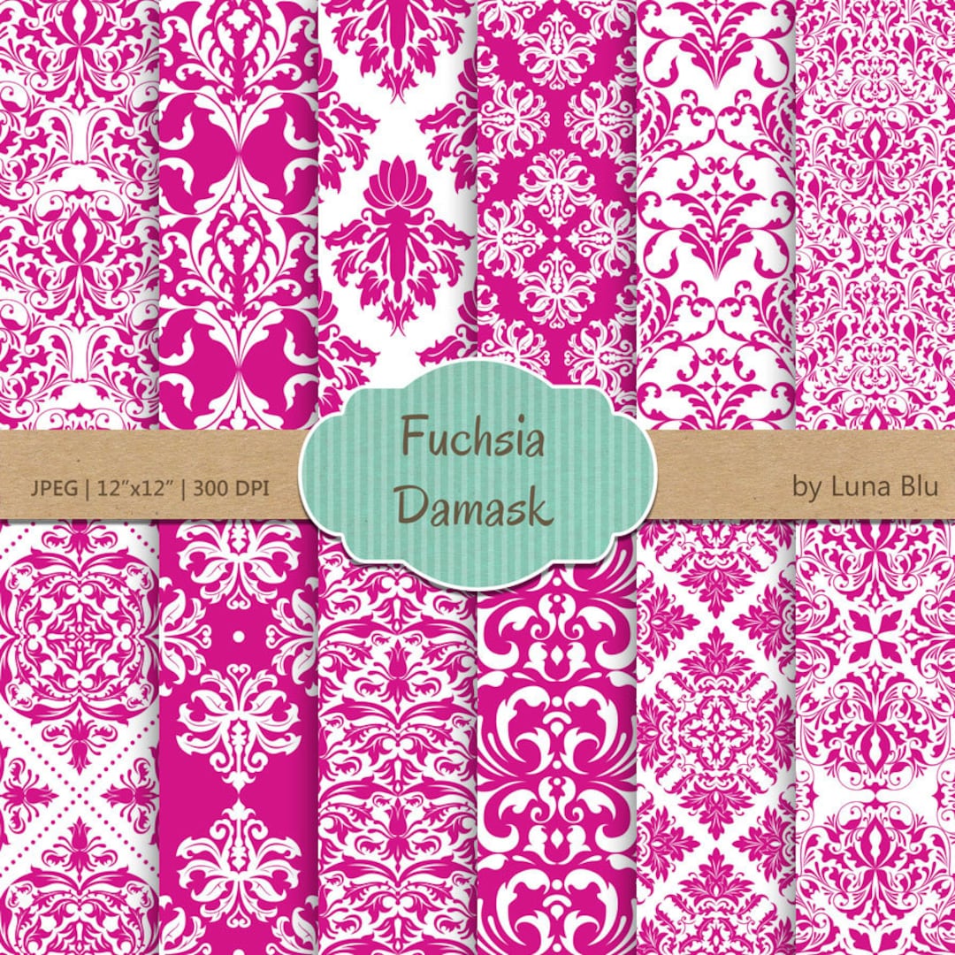 Fuchsia Digital Paper: "fuchsia Damask " Hot Pink, Magenta, Pink Damask ...