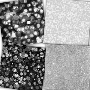 Silver Digital Paper: "silver Bokeh and Glitter" Bokeh Digital Paper ...