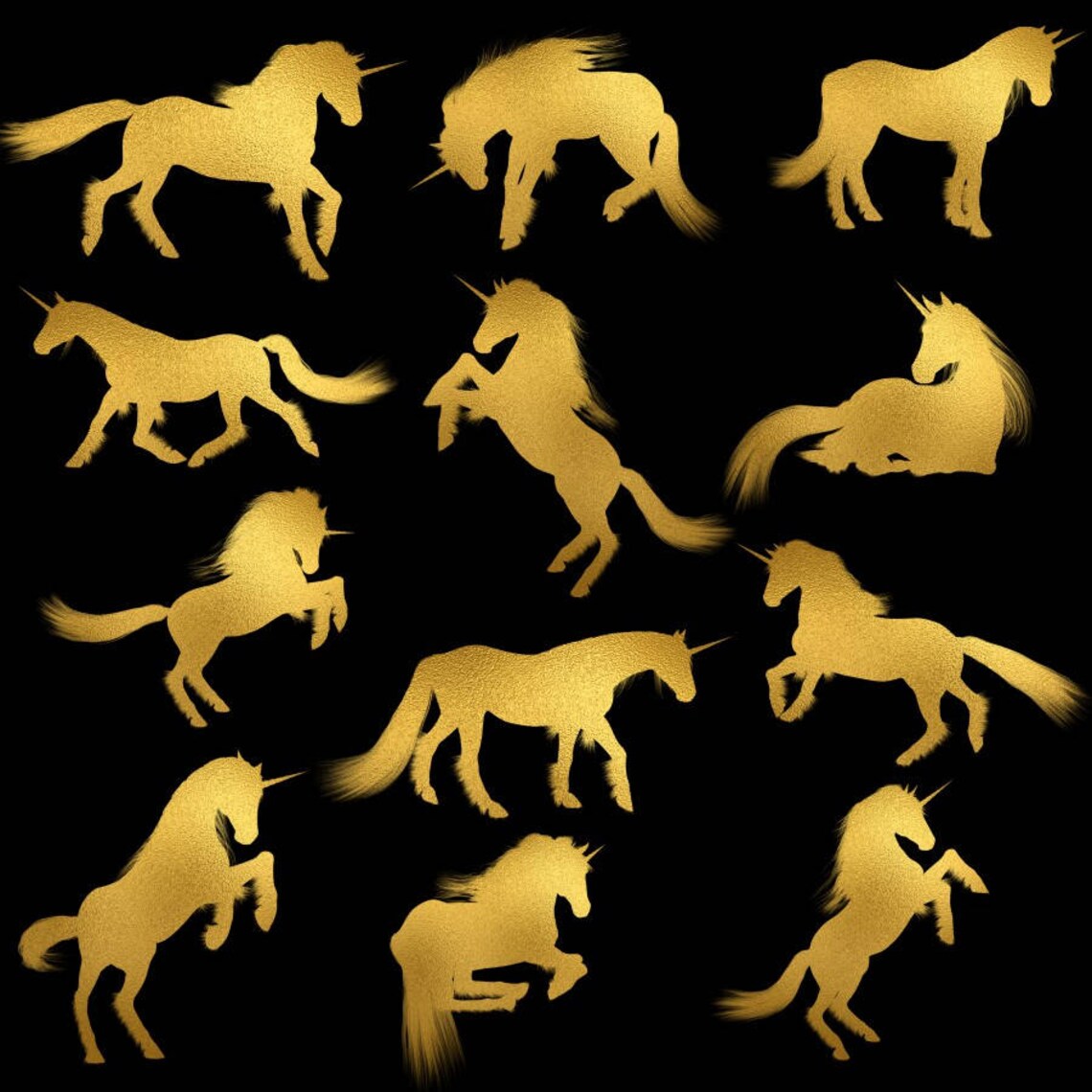 Unicorn Clipart: gold Unicorns Gold Unicorn - Etsy