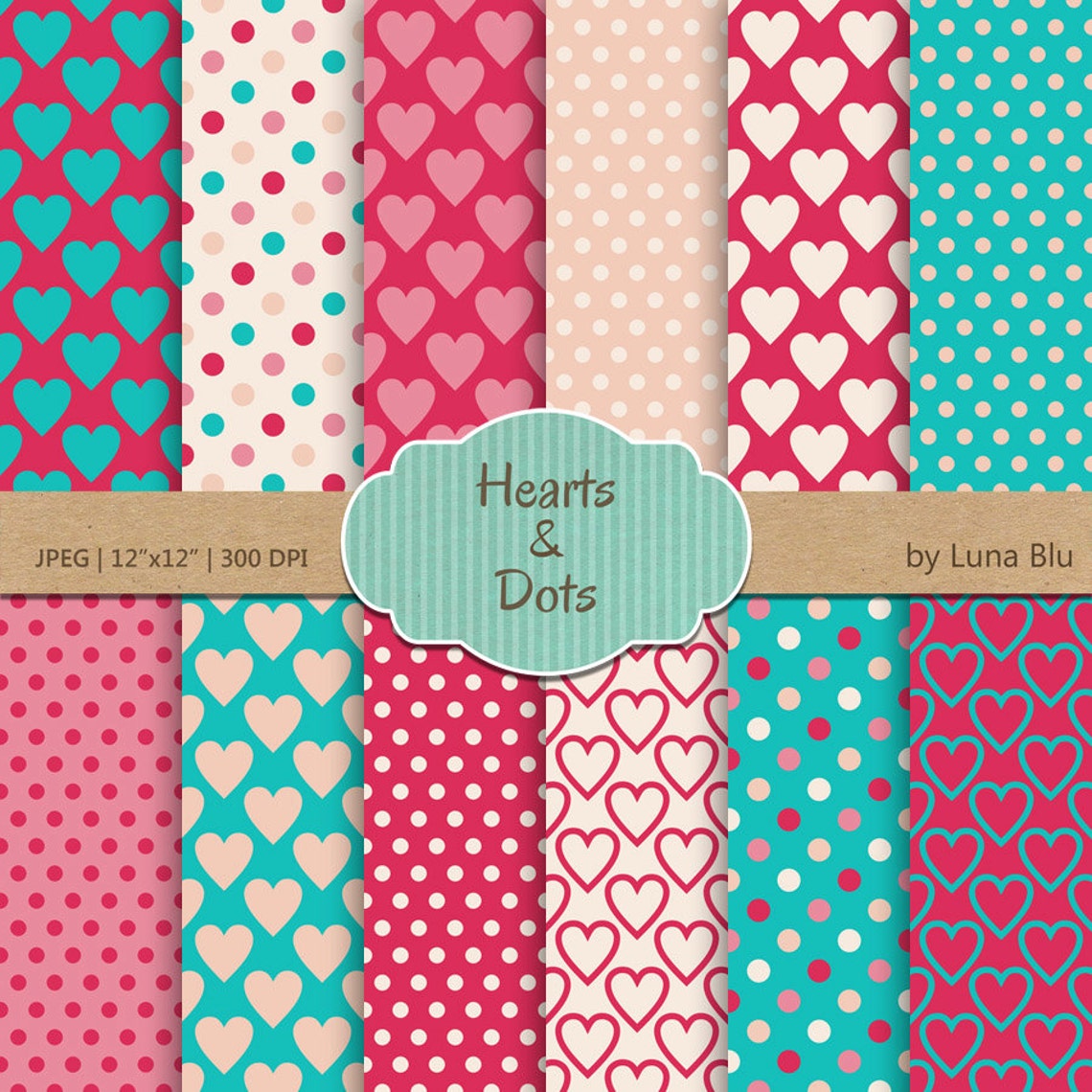 Heart Digital Paper Pack: Hearts and Dots - Etsy