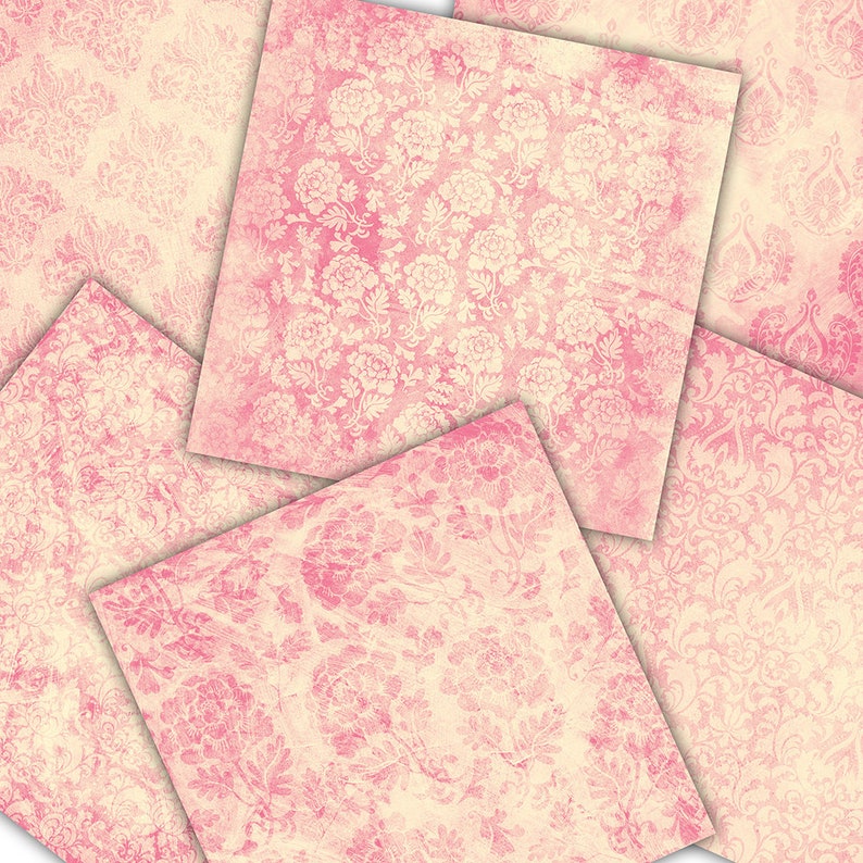 Pink Distressed Damasks Pink Grunge Digital Papers | Etsy