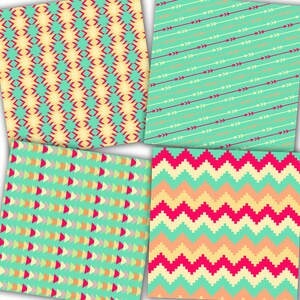 Tribal Digital Paper: " Tribal Patterns" Include Triangles, Chevron ...
