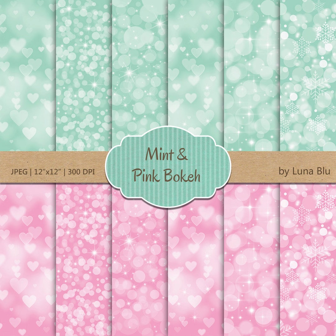Bokeh Digital Paper: "mint and Pink Bokeh" With Stars, Sparkles, Heart ...