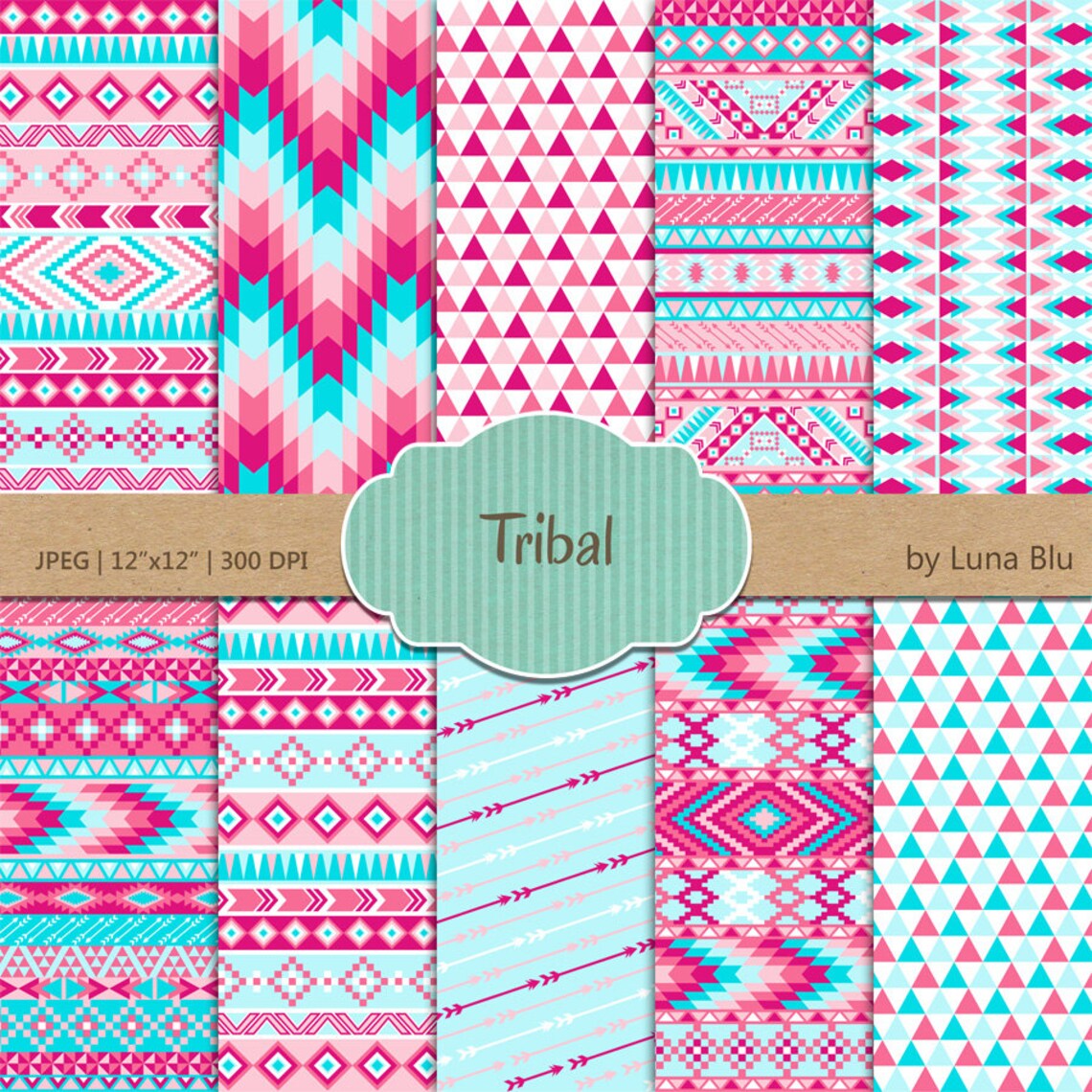Tribal Digital Paper: tribal Patterns Turquoise | Etsy