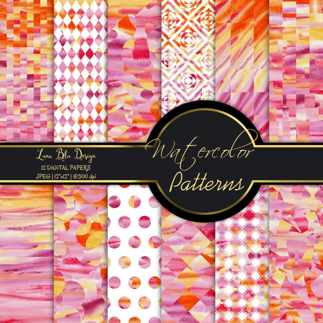 Watercolor Patterns Digital Paper, Watercolor Backgrounds, Pink and ...