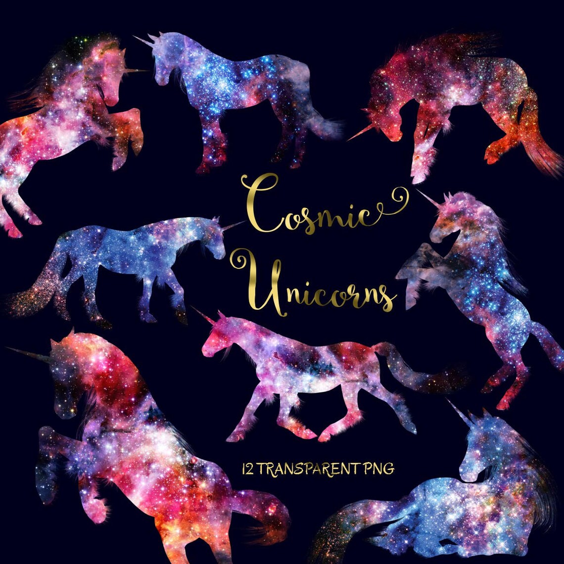 Unicorn Clipart: cosmic Unicorns Galaxy Unicorn - Etsy