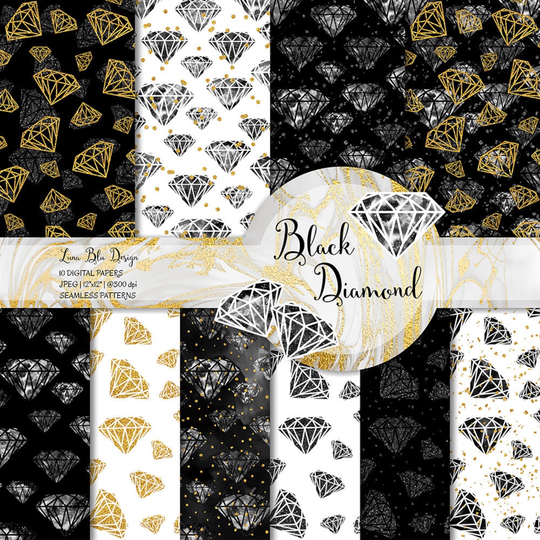 Diamond Digital Paper "black Diamond Patterns" Seamless Digital Paper ...