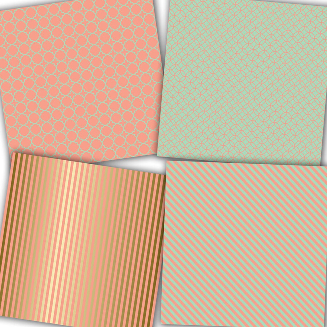 Coral Mint and Gold Wedding Digital Paper: coral Mint | Etsy