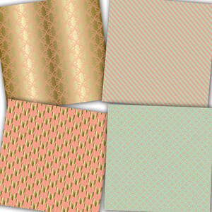 Coral Mint and Gold Digital Paper: "coral Mint and Gold Patterns ...