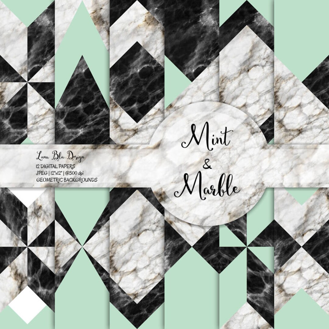Marble Digital Paper, Mint and Marble Backgrounds, Marble Geometric ...