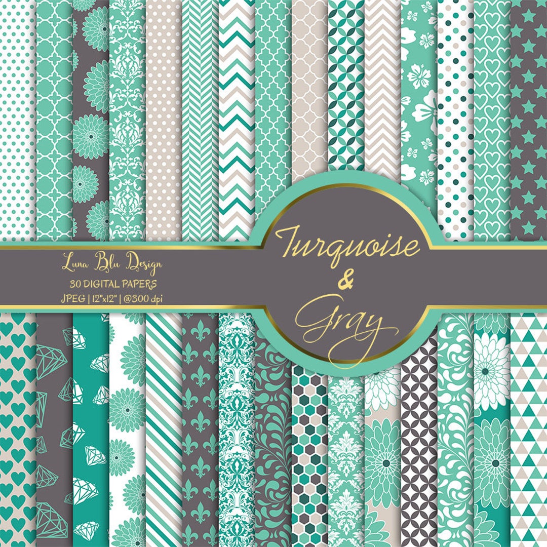 Turquoise and Gray Digital Paper Commercial Use, Turquoise Digital ...