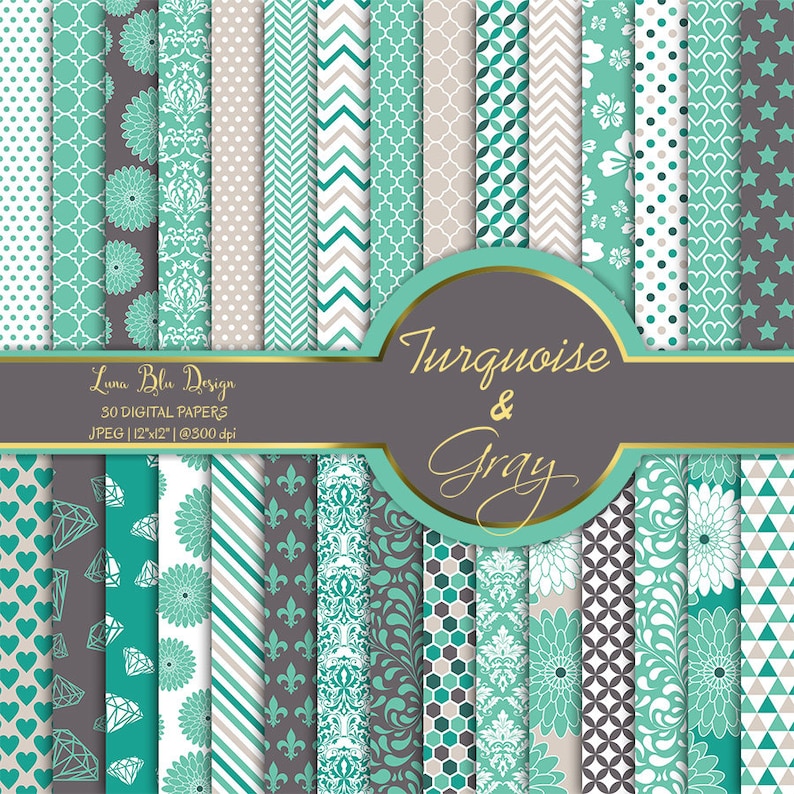 Turquoise and Gray Digital Paper Commercial Use Turquoise - Etsy