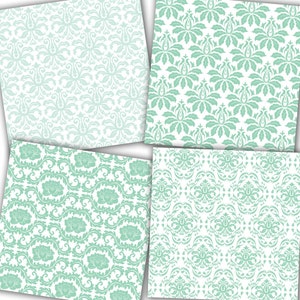 Damask Digital Paper: "mint Damasks" Mint Green Scrapbook Paper, Damask ...