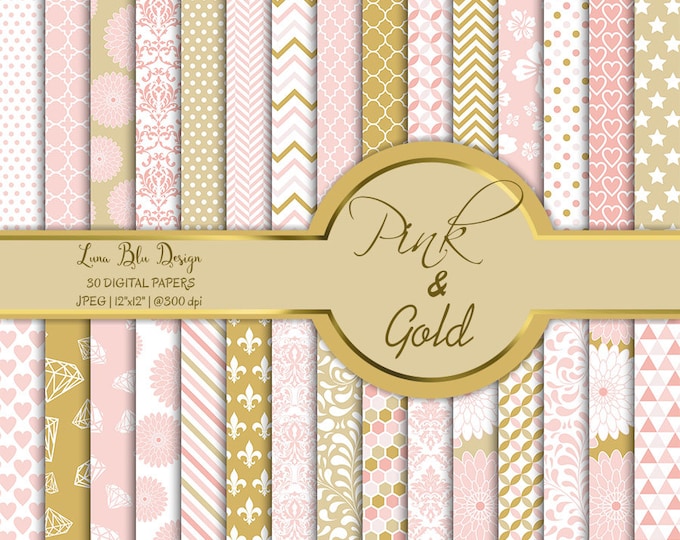 Pink and Gold Glitter Digital Paper, Seamless Patterns (digital ...