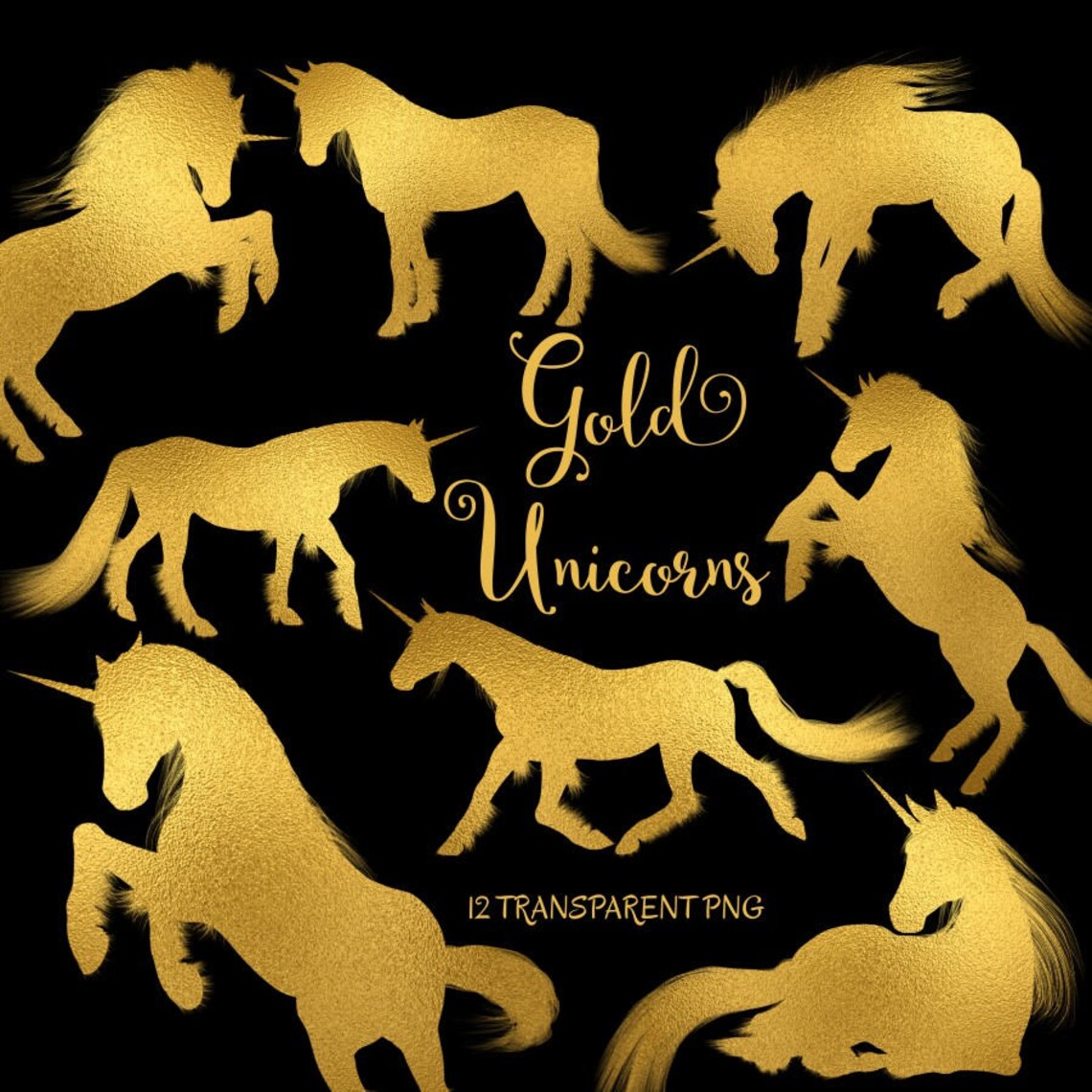 Unicorn Clipart: gold Unicorns Gold Unicorn - Etsy