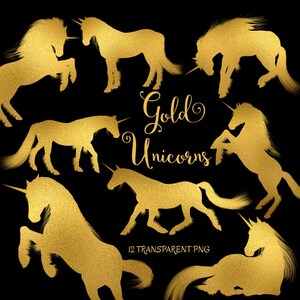 Unicorn Clipart: "gold Unicorns" Gold Unicorn Graphics, Magical Clipart ...