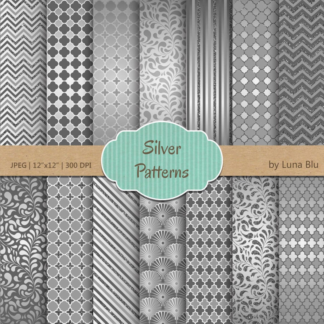 Silver Digital Paper: "silver Patterns" Grey Digital Paper, Metallic ...