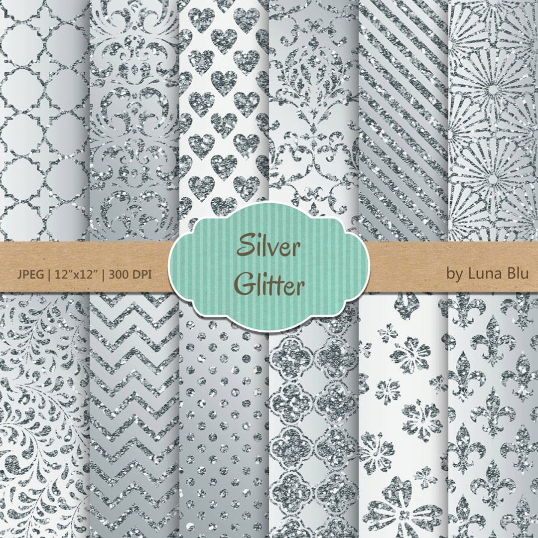 Silver Glitter Digital Paper: "silver Glitter Patterns" Glitter Digital ...