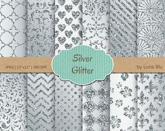 Silver Glitter-digital Paper - Etsy