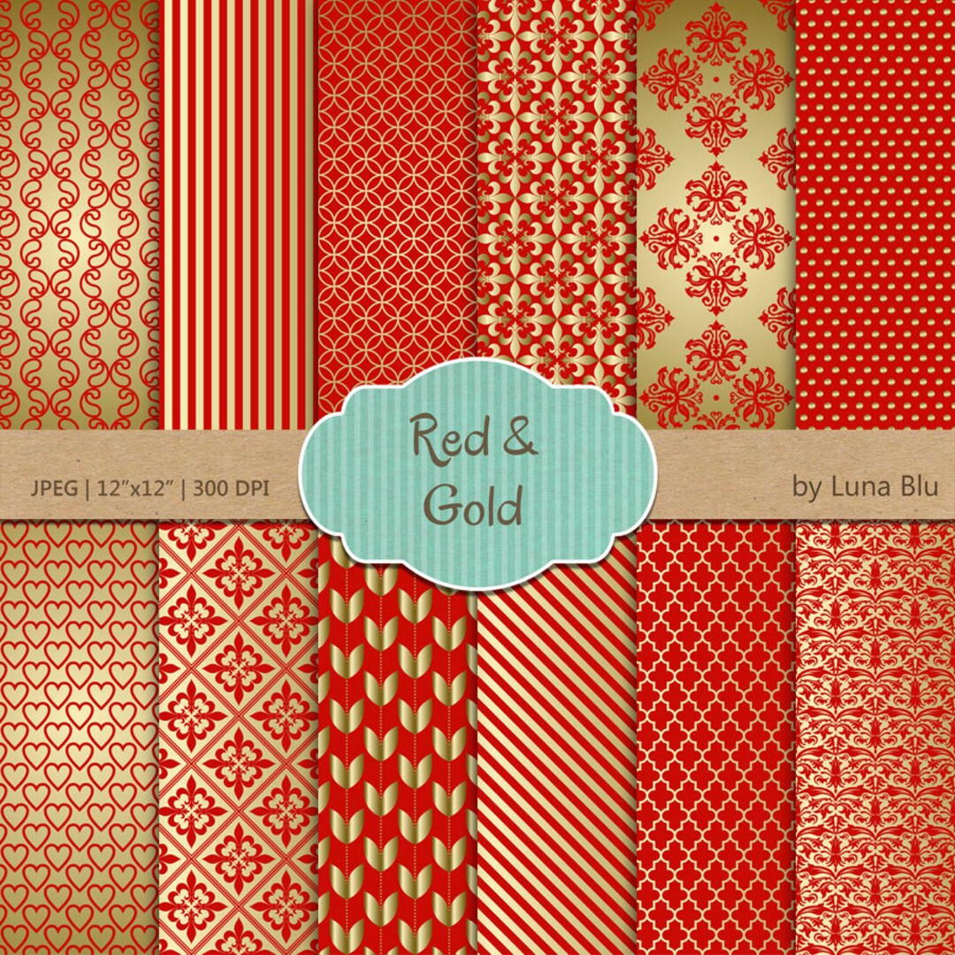 Red and Gold Digital Paper: "red and Gold Christmas " Metallic Gold ...