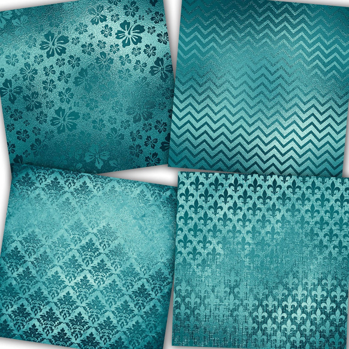 Teal Digital Paper: teal Foil Patterns Turquoise - Etsy