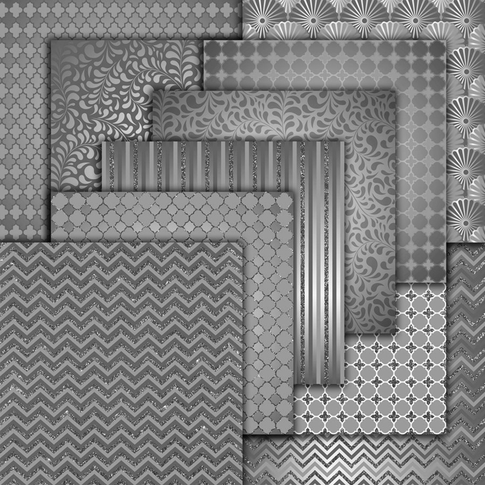 Silver Digital Paper: silver Patterns Grey Digital - Etsy