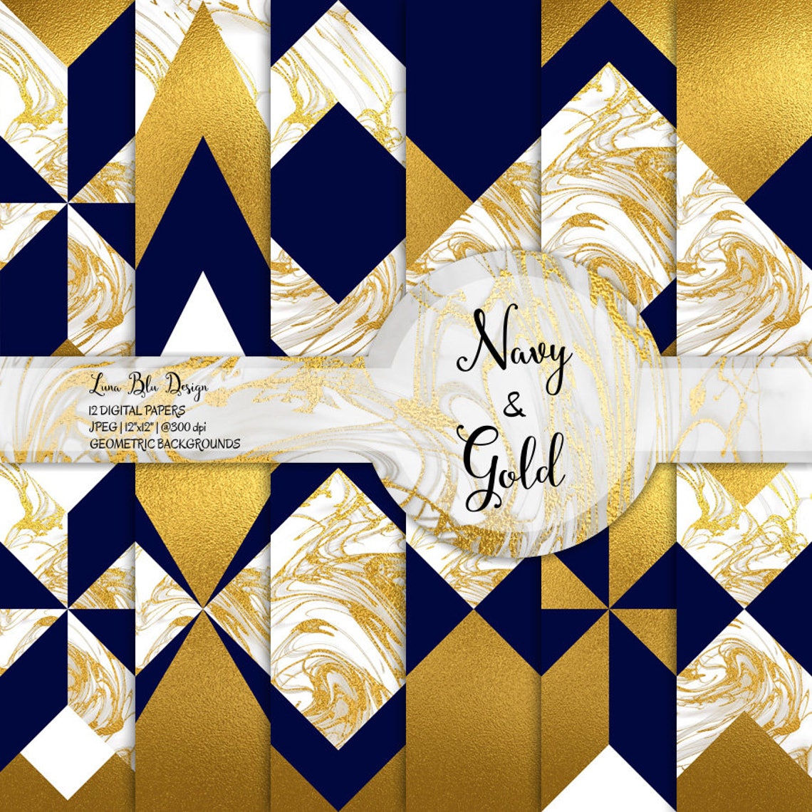 Navy and Gold Geometric Digital Paper: Navy and Gold Geo | Etsy